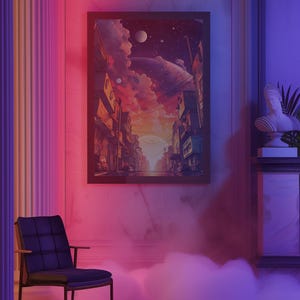 Comic Book Panel Anime Landscape Art City Street Scene Moonlit Sky ...