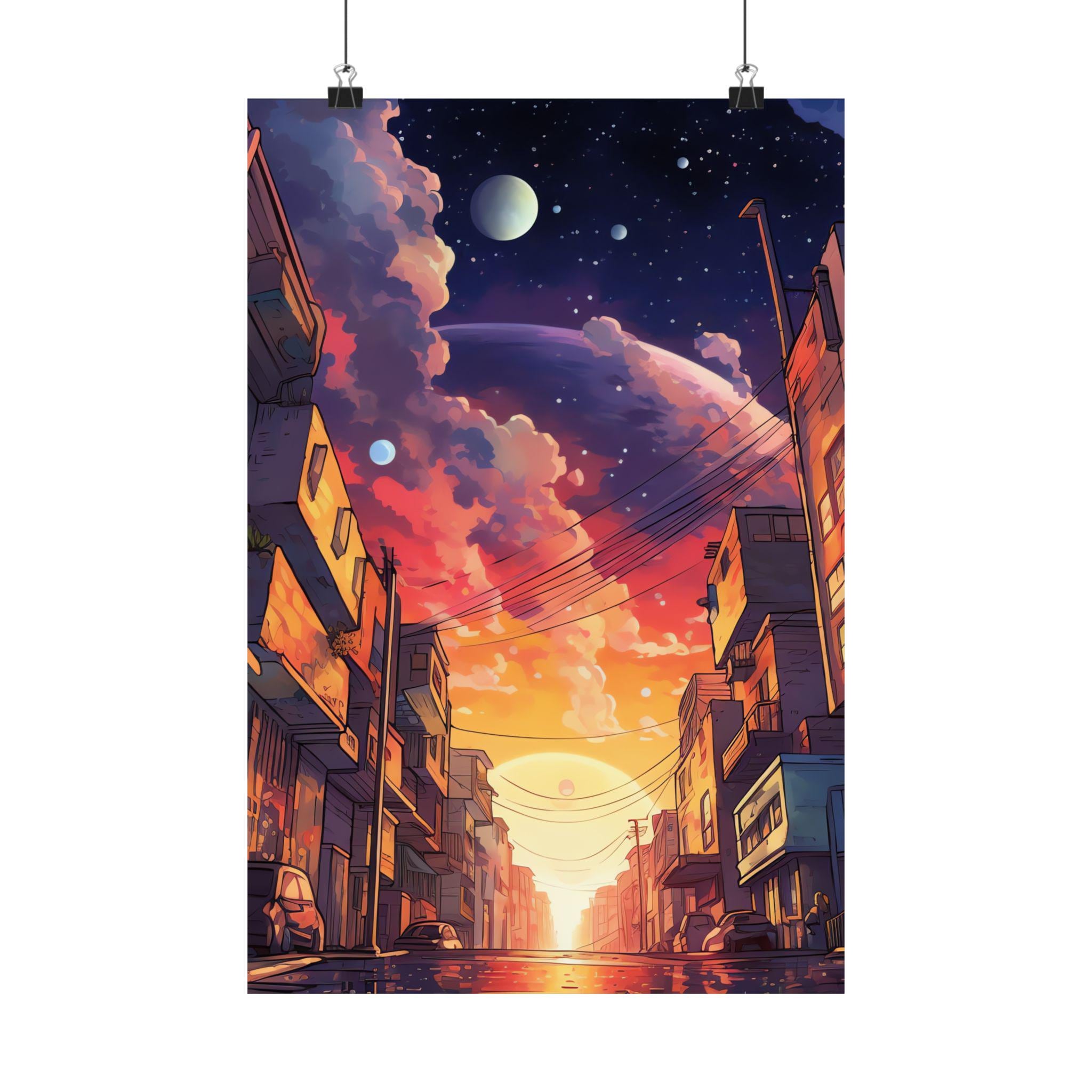 Comic Book Panel Anime Landscape Art City Street Scene Moonlit Sky ...