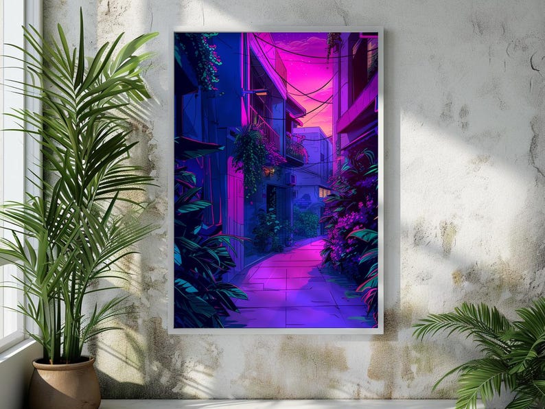 Cyberpunk Synthwave Neon Street Art Poster Synchromism Building ...