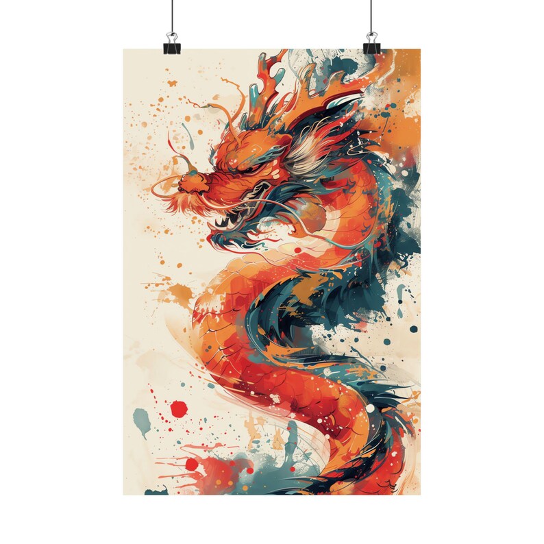 Watercolor Dragon Silk Screen Poster Chinese Dragon Art Cloisonnism ...