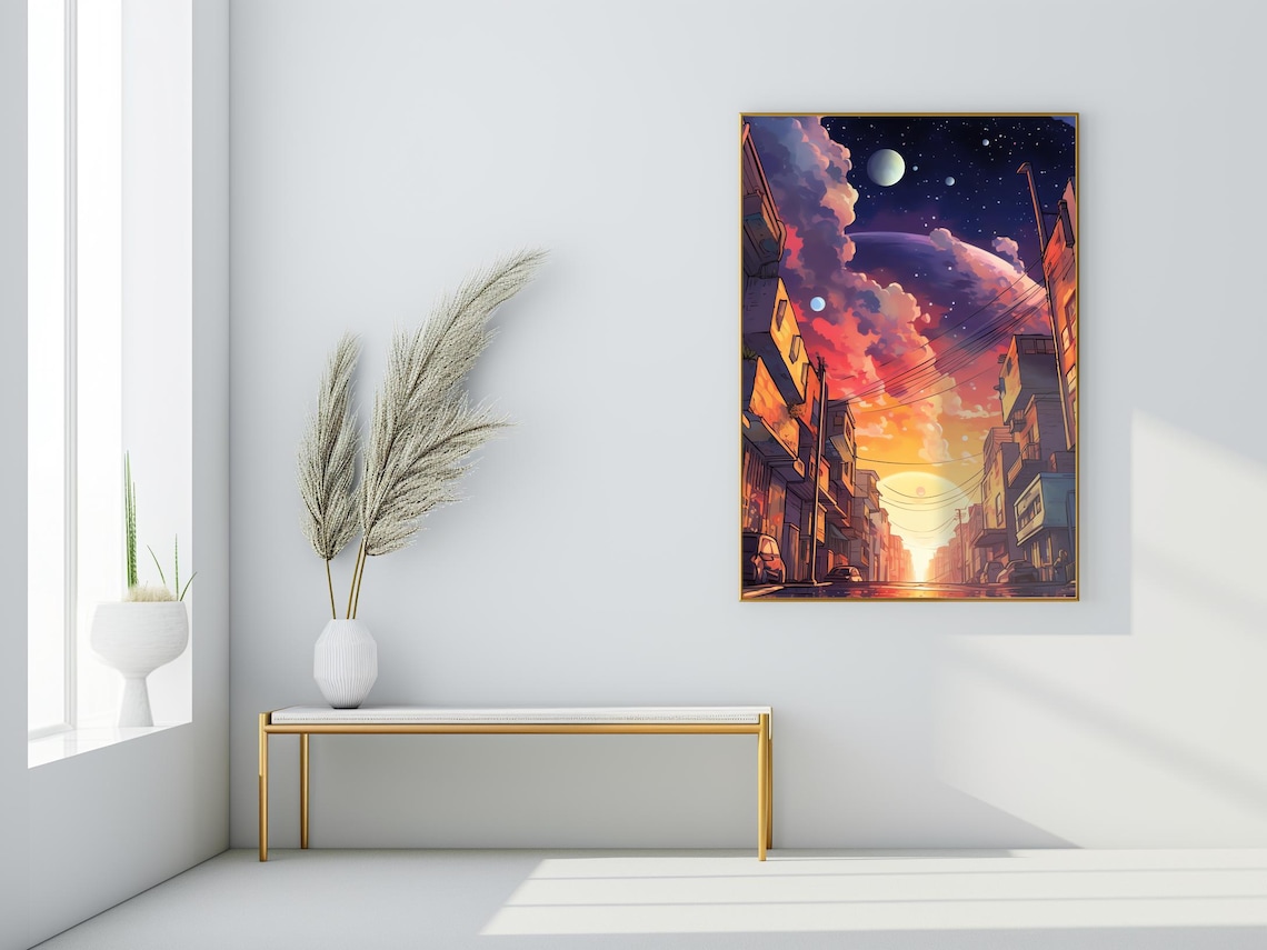 Comic Book Panel Anime Landscape Art City Street Scene Moonlit Sky ...