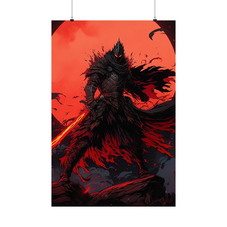Dark Souls Knight Lord of Cinder Poster Sword Man Art Full Moon Imagery ...