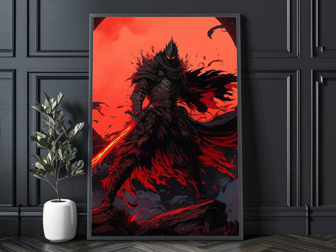 Dark Souls Knight Lord of Cinder Poster Sword Man Art Full Moon Imagery ...