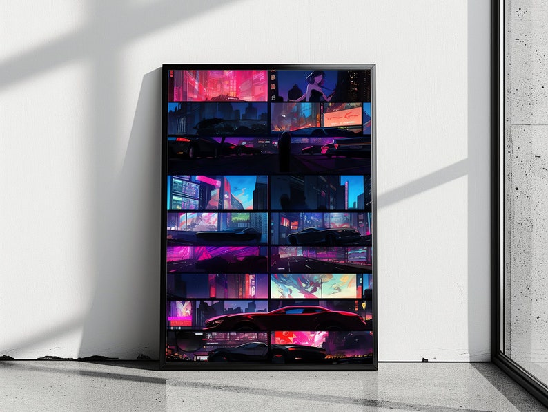 Cyberpunk City Night Car Poster Anime Aesthetic Retrofuturism Art Deco ...