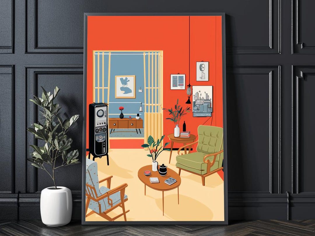 Vintage Retrofuturism Living Room Poster Mid Century Decor Award ...