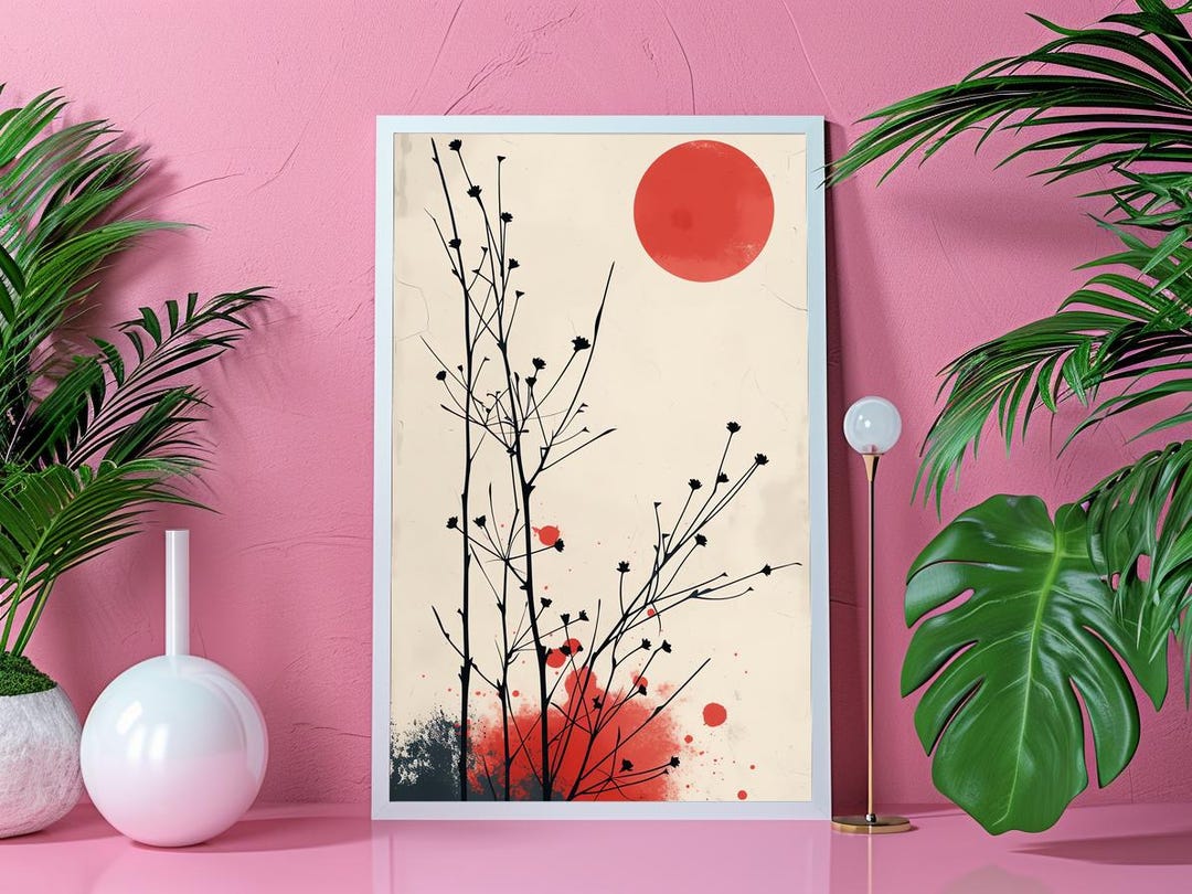Ukiyo-e Style Tree & Red Sun Art Japan Inspired Print Behance Awarded ...