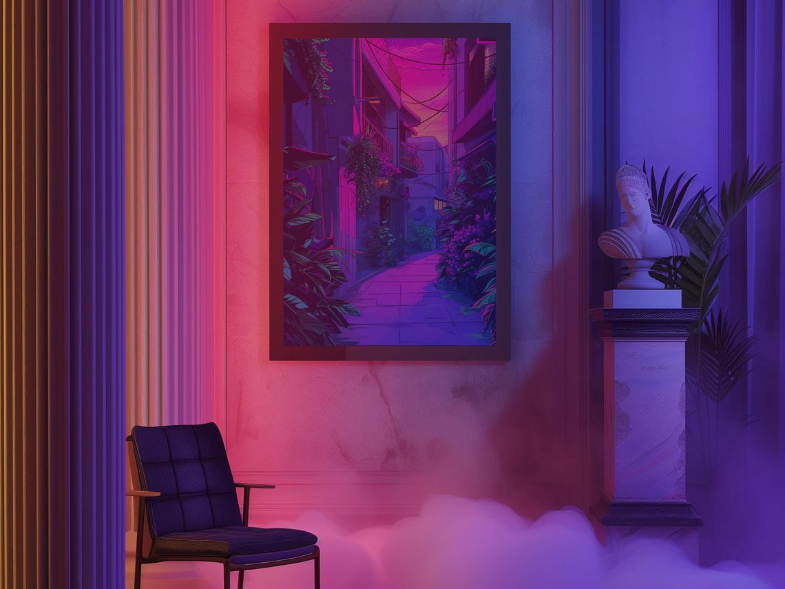 Cyberpunk Synthwave Neon Street Art Poster Synchromism Building ...