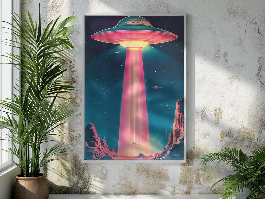 Retro Futuristic UFO Art Deco Poster Flying Saucer Illustration Tumblr ...