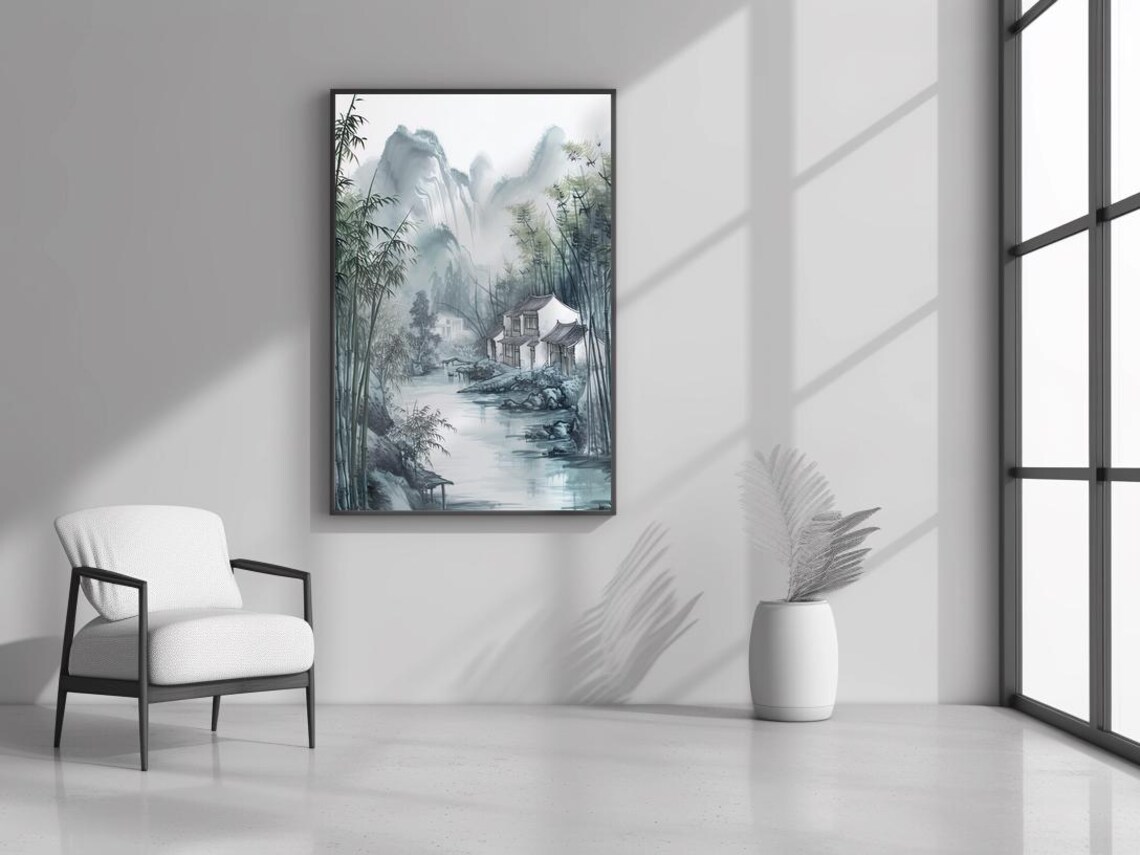 Lush Green Forest River Matte Painting Chinese Style Fantasy Art Forest ...