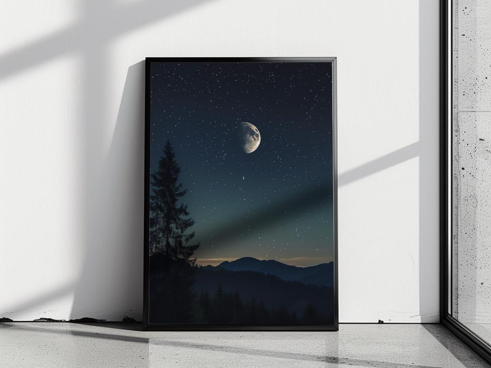 Moonlit Mountain Art Night Sky Forest Poster Space Landscape Trending ...