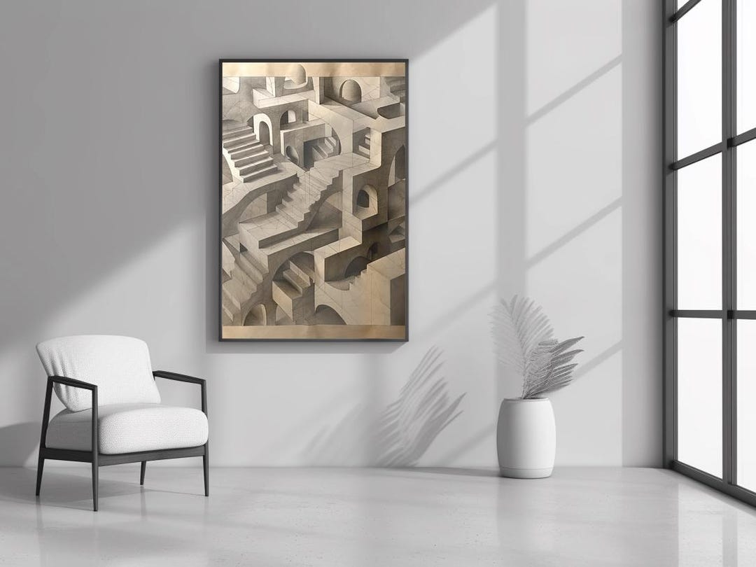 Illusion Staircase Poster Detailed Penrose Design Illusionism Art ...
