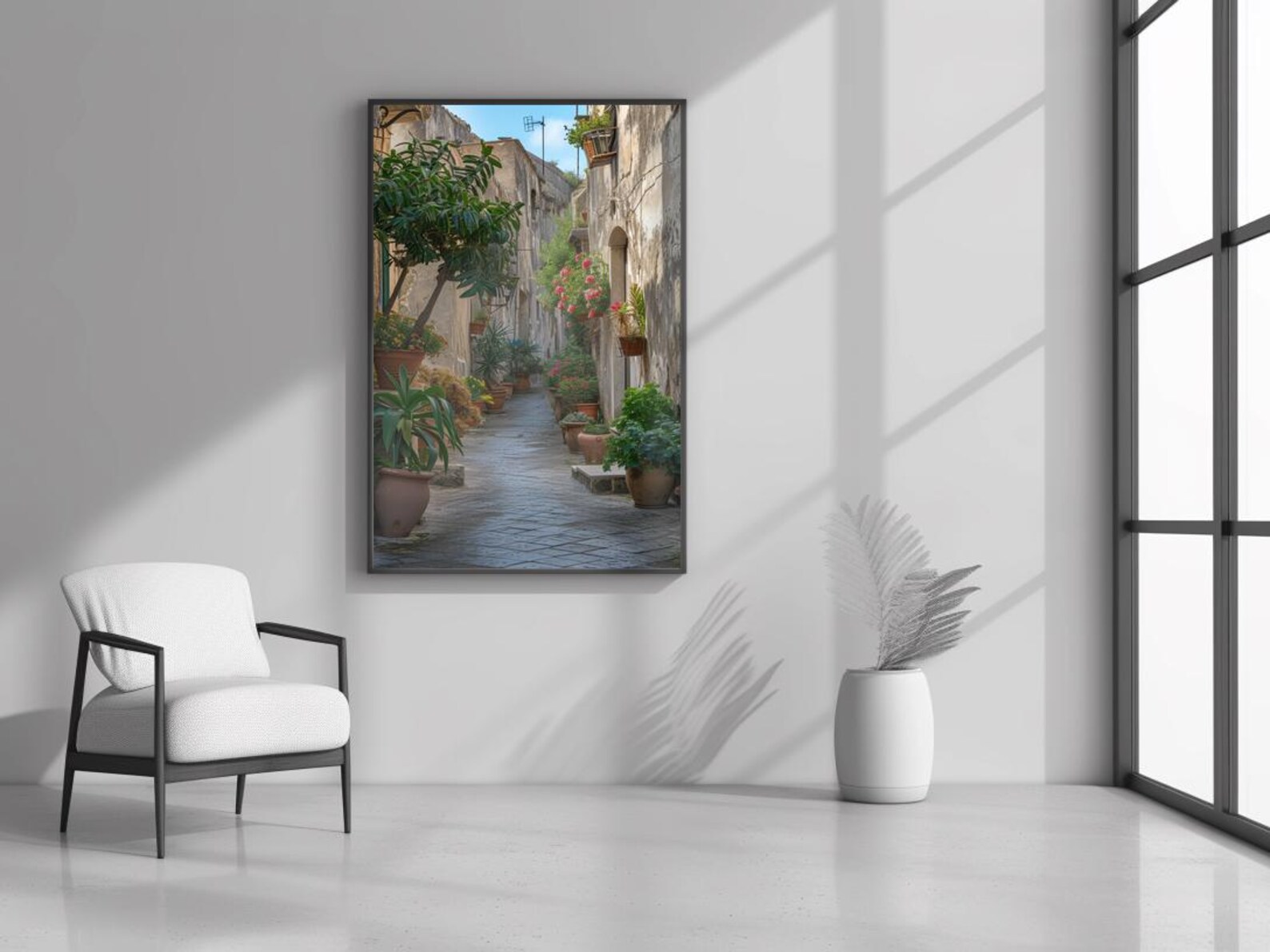 Cozy Romanesque Street Art Poster Winding Alleys & Potted Plants ...