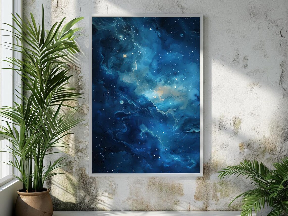 Starry Night Sky Space Nebula Background Cosmic Art Poster Galaxy Art ...