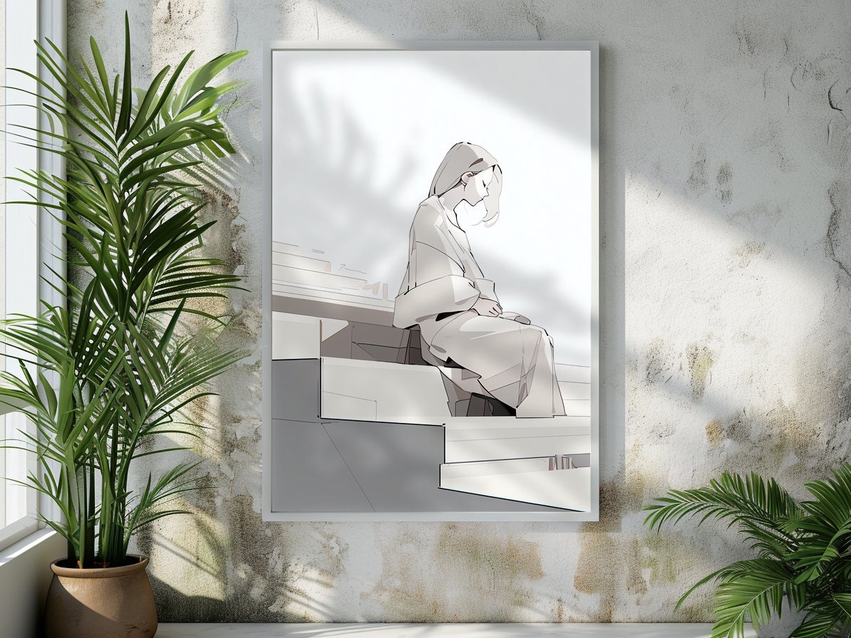 Manga-style Stairs Poster Arknights Inspired Illustration Serene Art ...