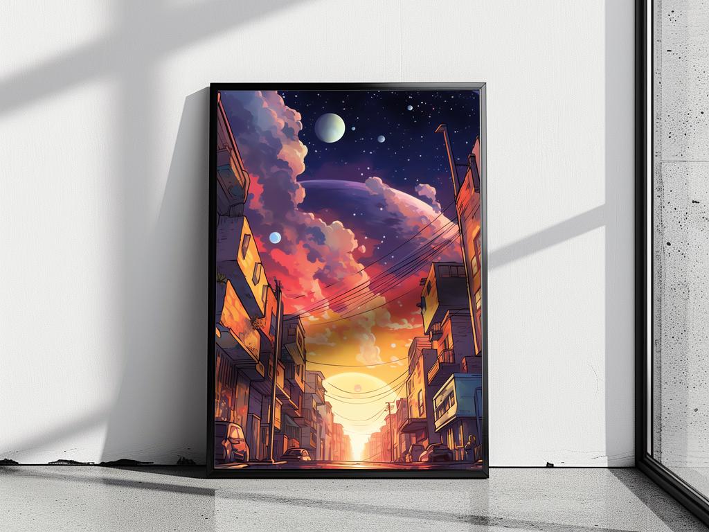 Comic Book Panel Anime Landscape Art City Street Scene Moonlit Sky ...