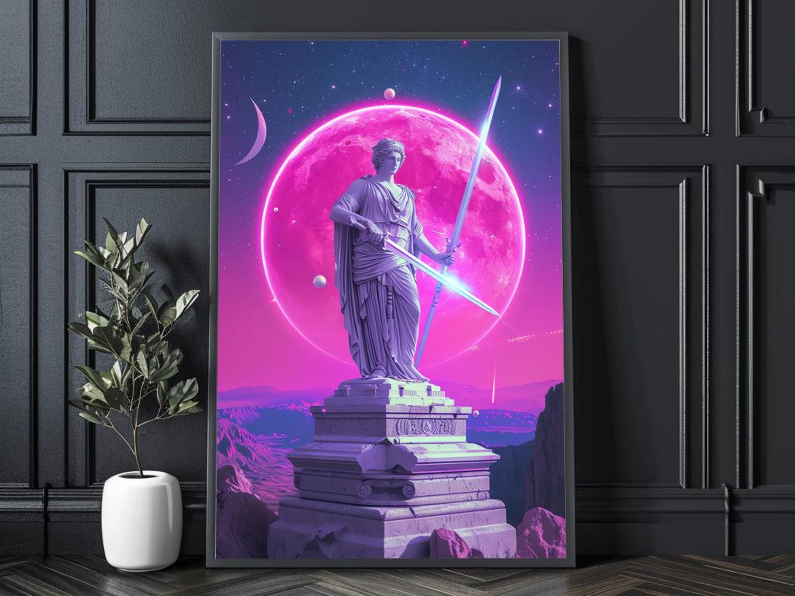 Retrofuturism Sword-wielding Lady Poster Vintage Art Print Cgsociety ...