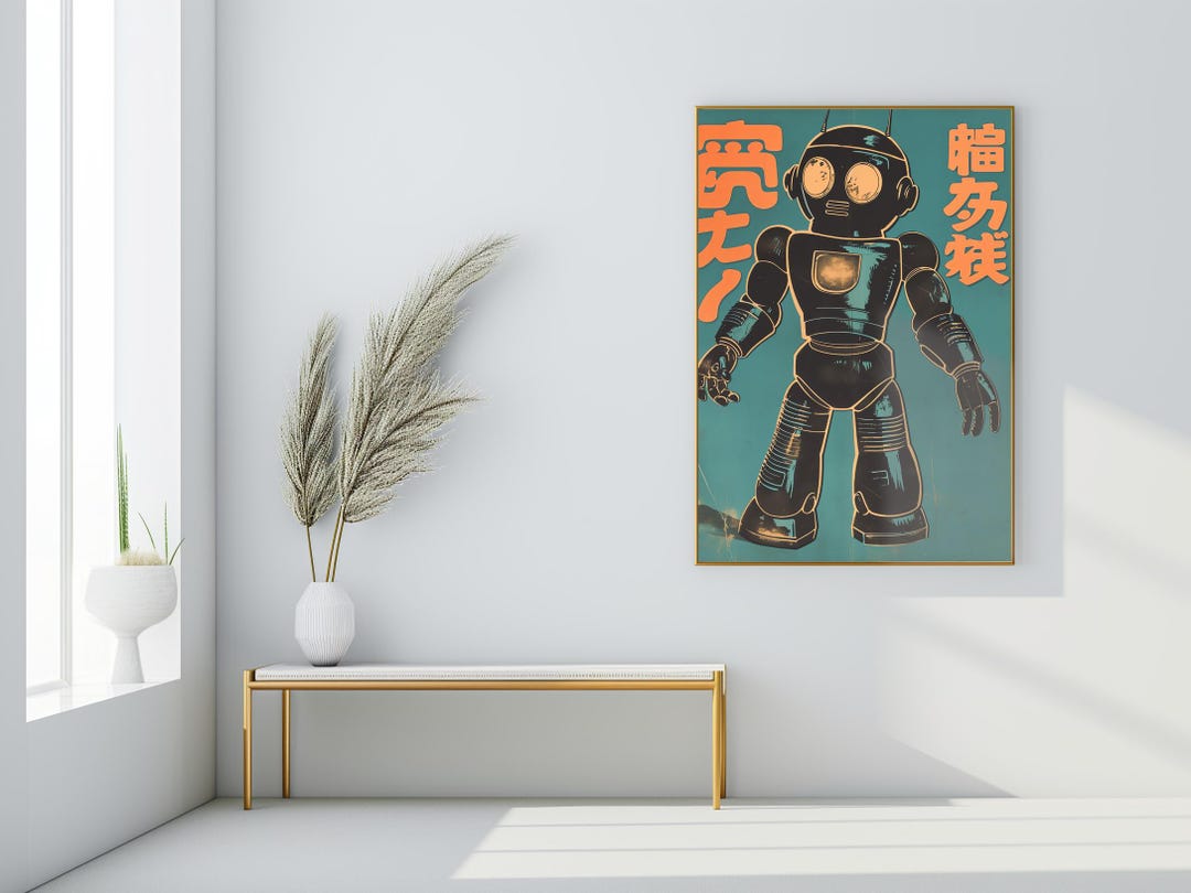 Retrofuturism Poster Cacti Robot Art Vintage Inspired Robotics 1950s ...