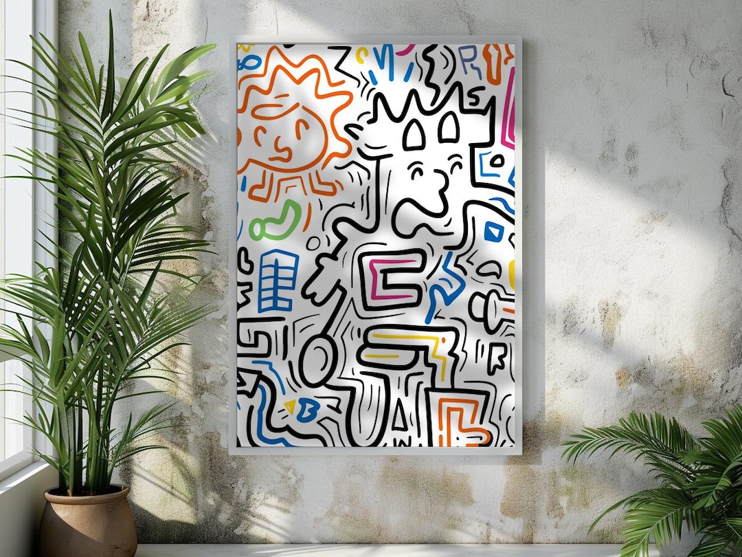 Vibrant Doodle Art Keith Haring Influenced Style Detailed Naive ...