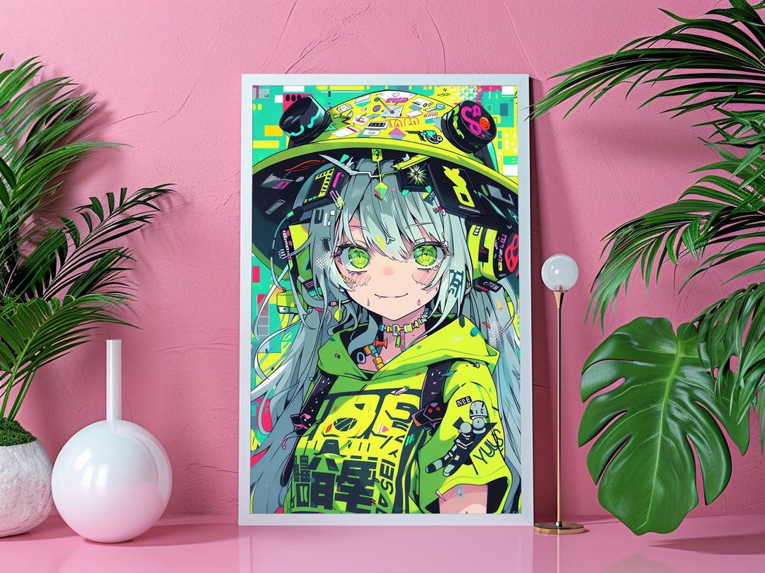 Cyberpunk Anime Poster Green-eyed Girl With Hat Toyism Art Unique ...