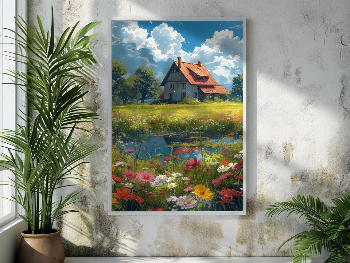 Vibrant Floral Field Cottage Artwork Detailed Matte Painting Overgrown ...