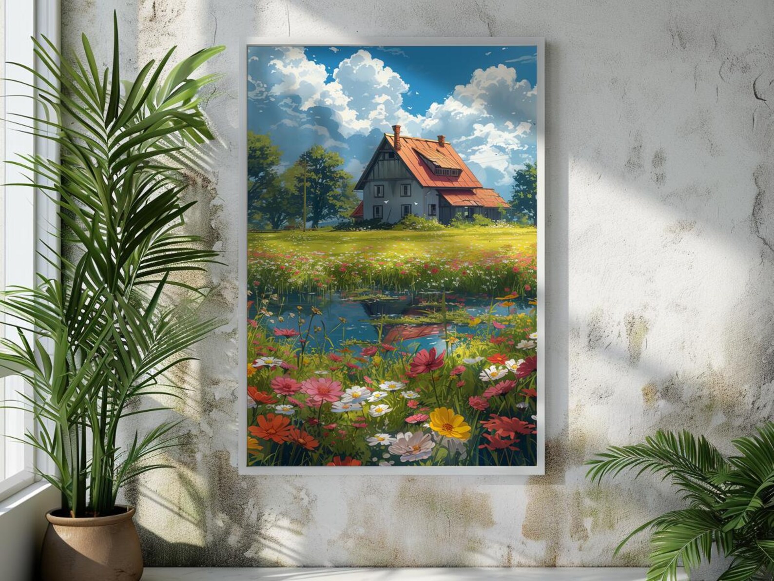 Vibrant Floral Field Cottage Artwork Detailed Matte Painting Overgrown ...