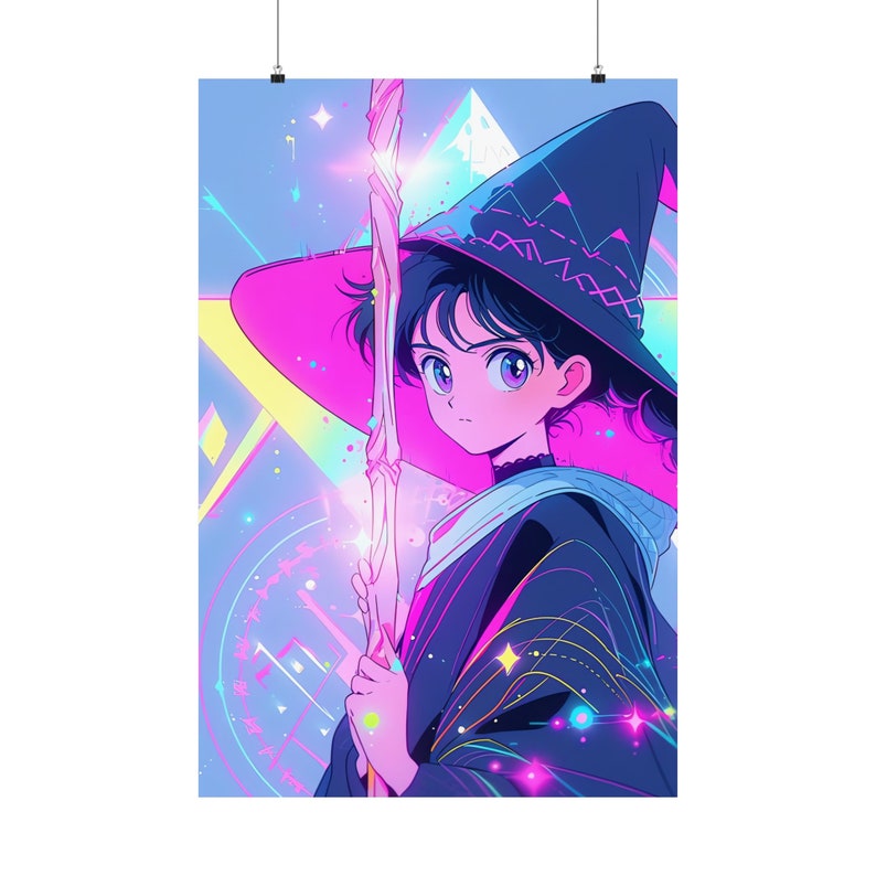 Anime Witch Girl Poster Wand Holding Art Chiaroscuro Color Scheme Key Visual Art Unique Wall