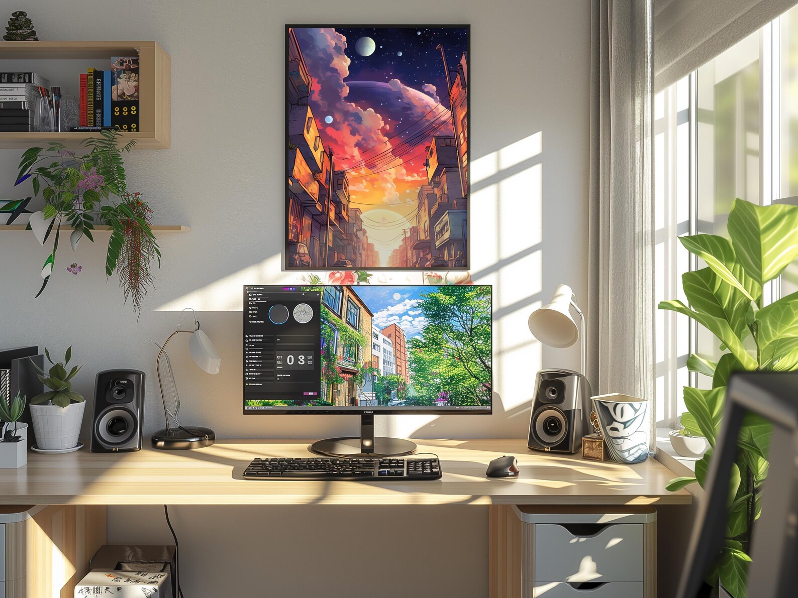 Comic Book Panel Anime Landscape Art City Street Scene Moonlit Sky ...