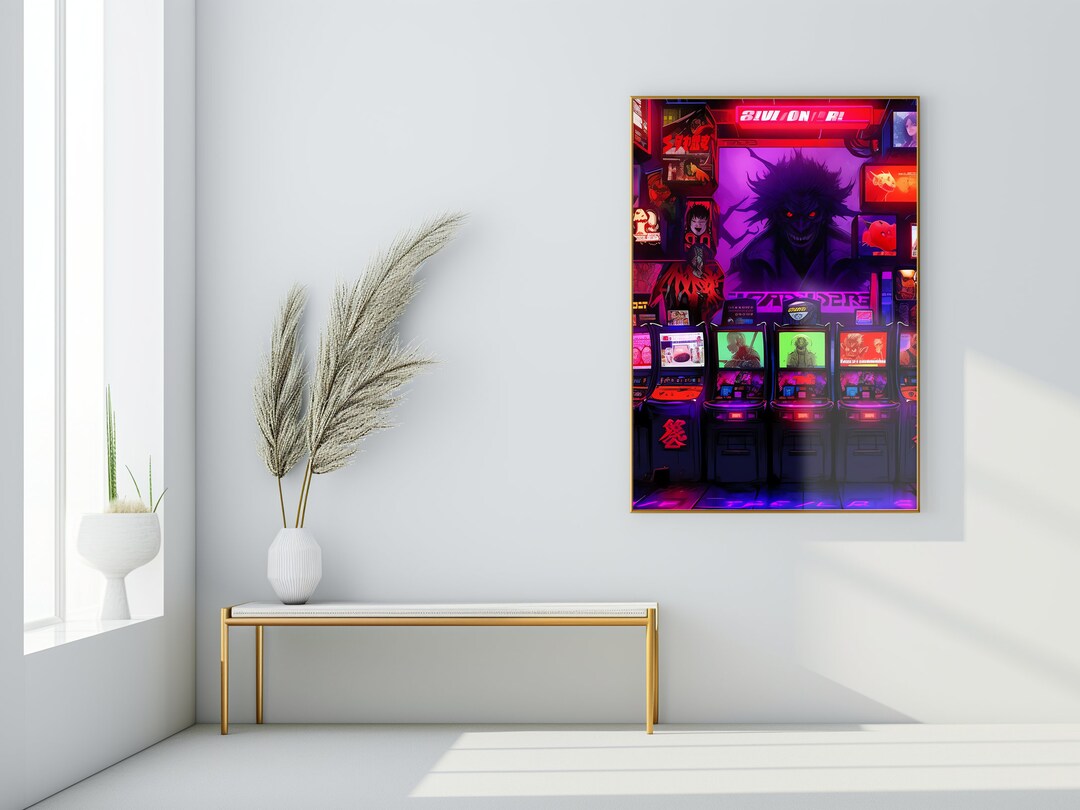 Cyberpunk Video Game Art Arcade Machines Room Poster Art Deco Gaming ...