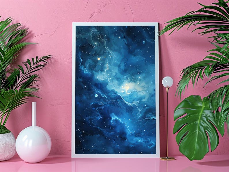 Starry Night Sky Space Nebula Background Cosmic Art Poster Galaxy Art ...