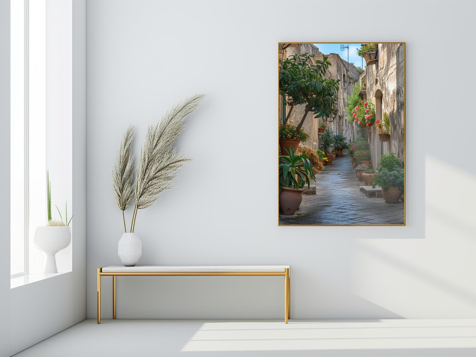 Cozy Romanesque Street Art Poster Winding Alleys & Potted Plants ...