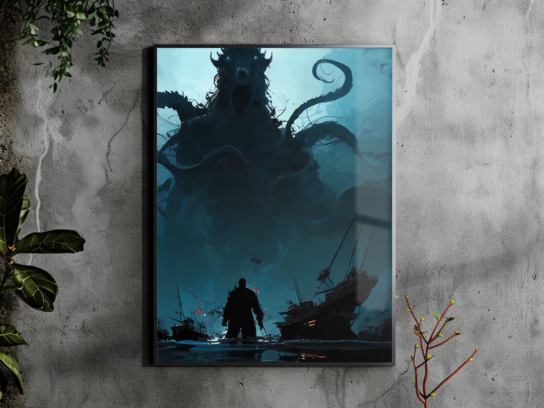 Monster Vs Man Cthulhu Art Print Lovecraft Mythos Gigantic Wall Poster ...