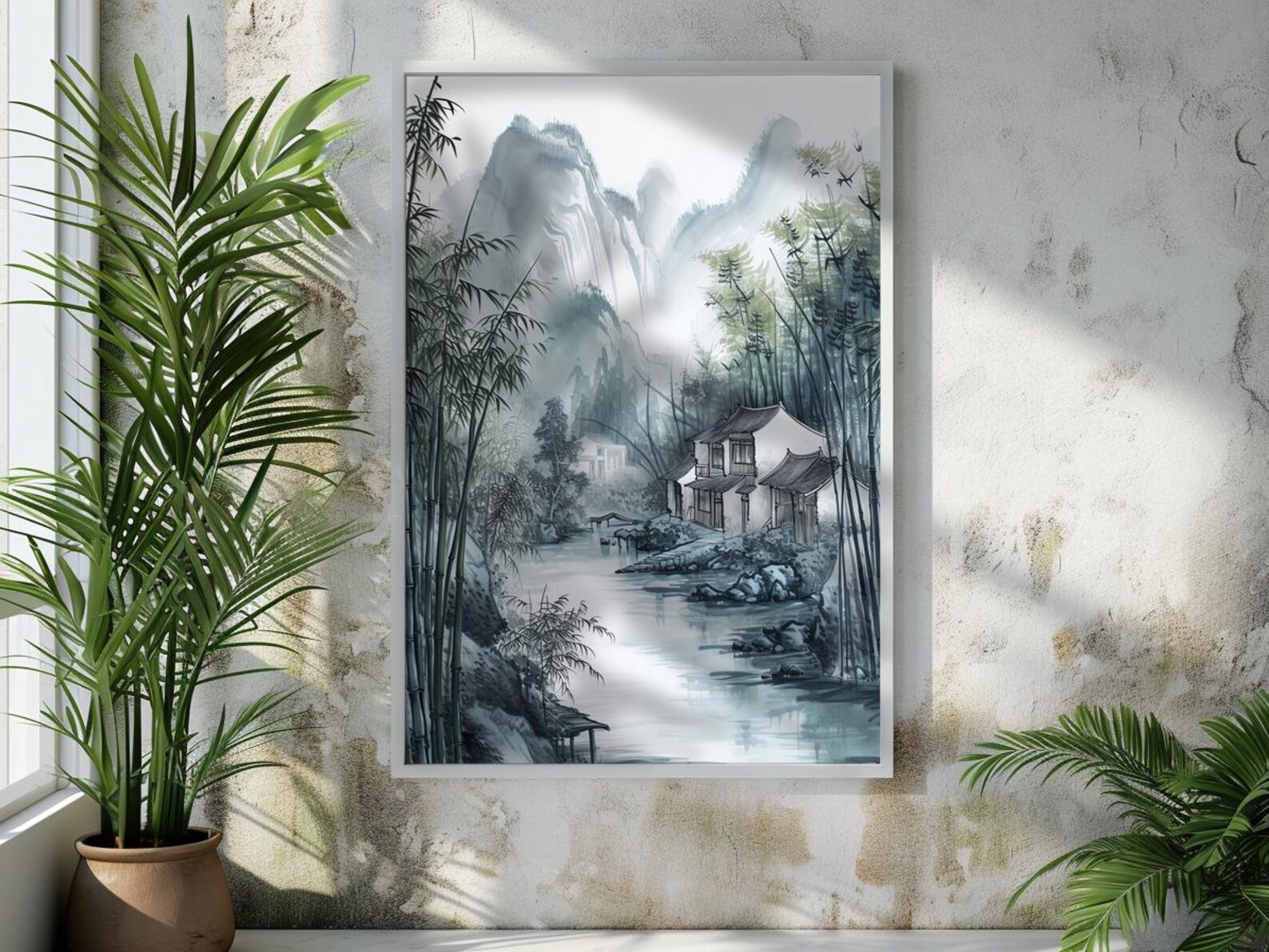 Lush Green Forest River Matte Painting Chinese Style Fantasy Art Forest ...
