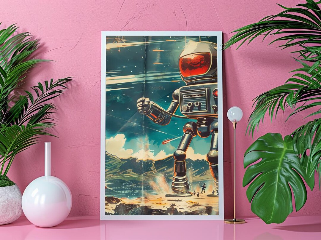 Vintage Retrofuturism 1950s Sci-fi Robot Art Poster Design Behance ...