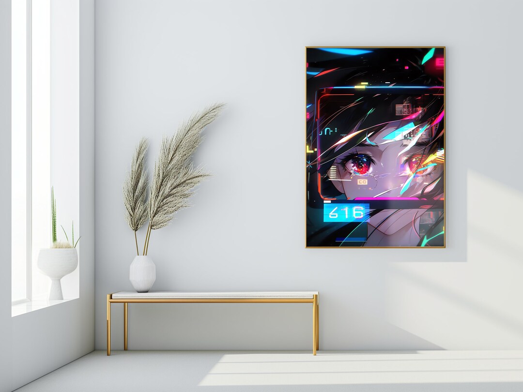 Cyberpunk Anime Art Poster Pack X4 X2 Digital Computer Screen Art Face ...