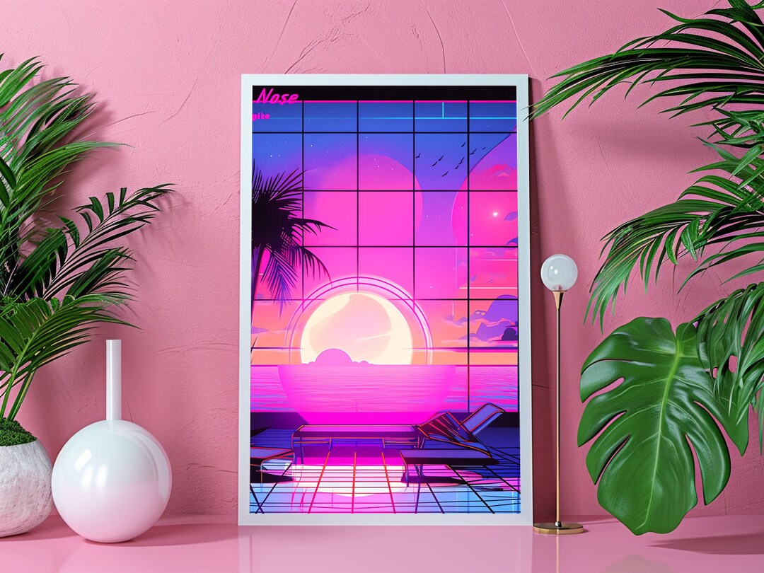 Sunset Lounge Palm Trees Art Deco Retrofuturism Synthwave Painting Epic ...