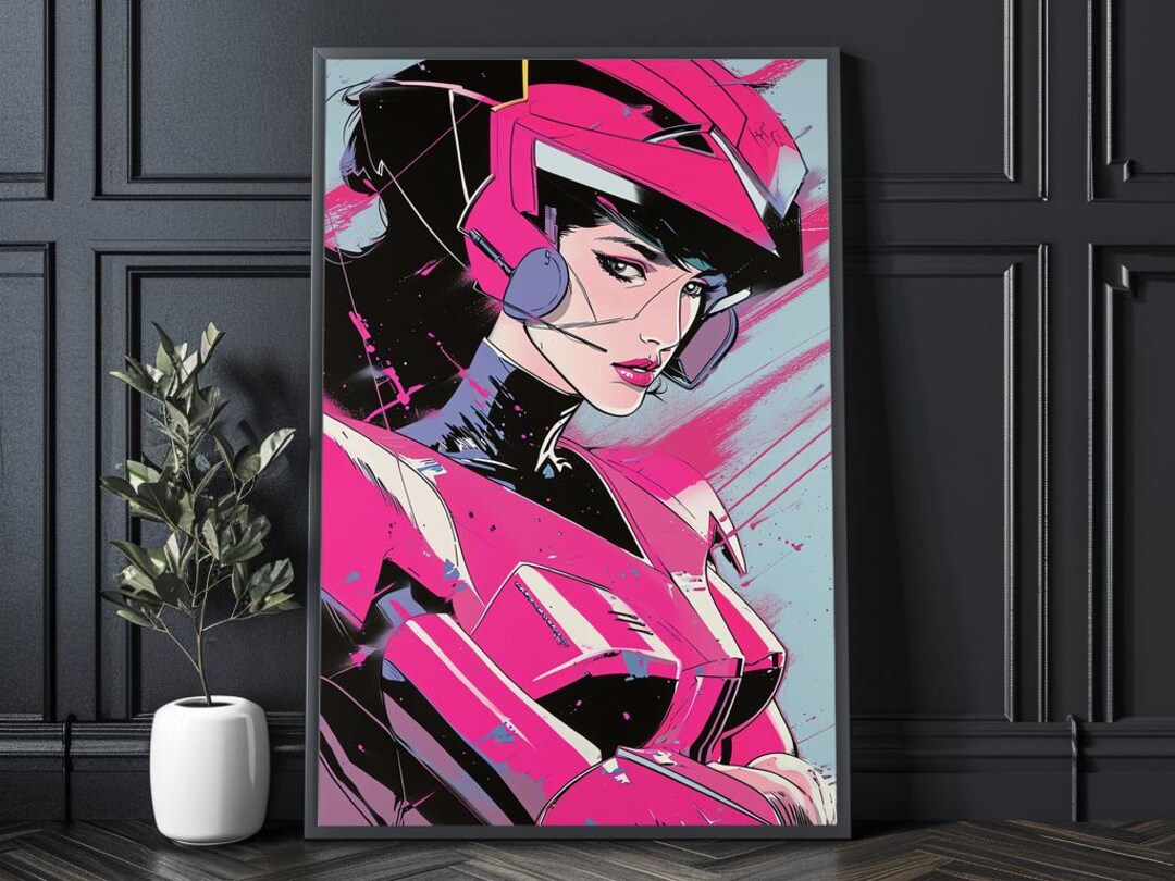 Cyberpunk Helmet Poster Synthwave Art Retrofuturism Style Neon Colors ...