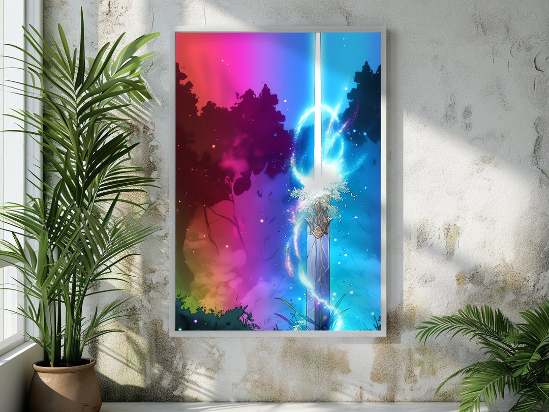 Mystical Glowing Sword in Grass Divine Concept Art Poster Magic ...