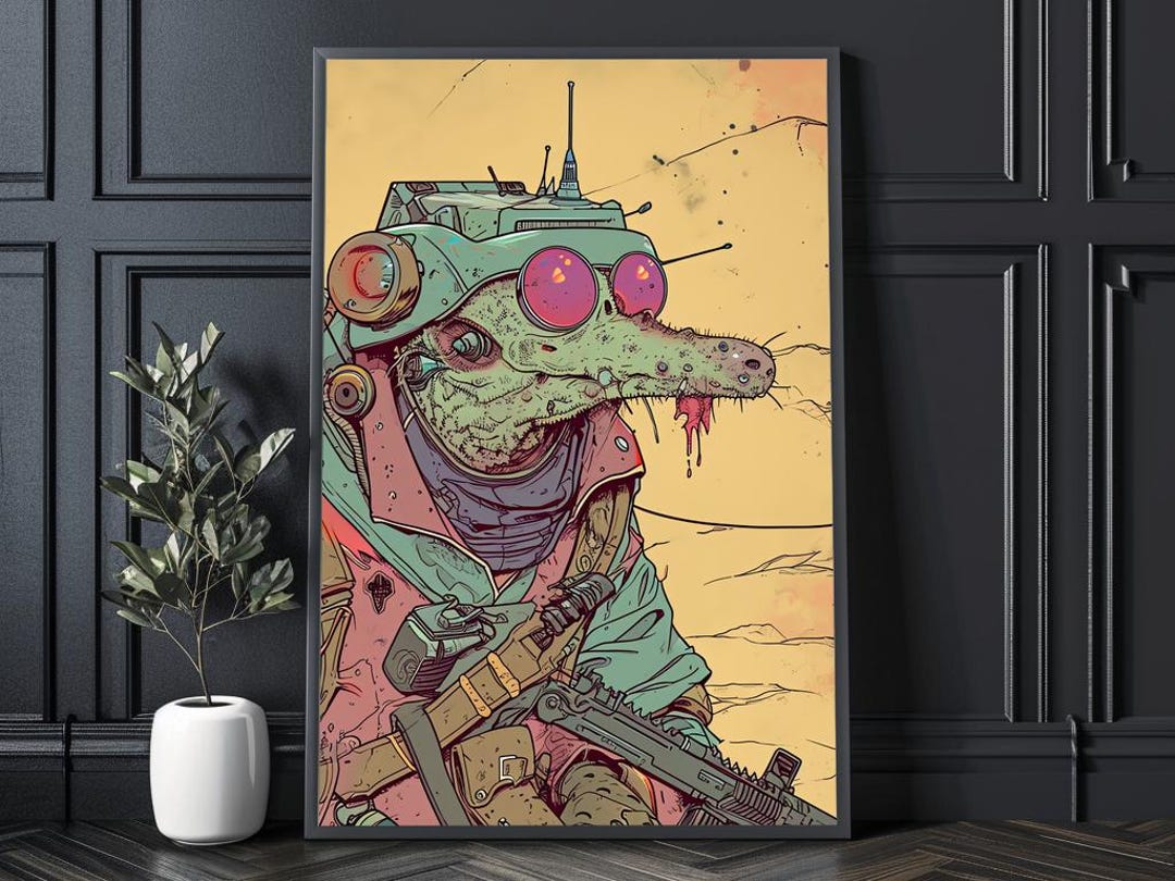 Cyberpunk Rat Machine Gun Poster Retrofuturism Sci-fi Art Moebius ...