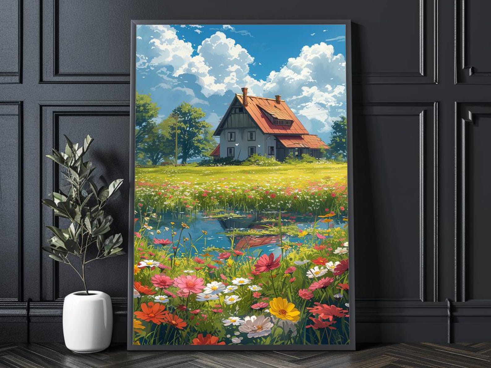 Vibrant Floral Field Cottage Artwork Detailed Matte Painting Overgrown ...