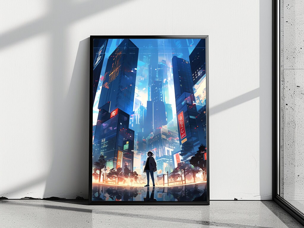Cyberpunk Anime Cityscape Futuristic Night Scene Urban Art Print HD ...