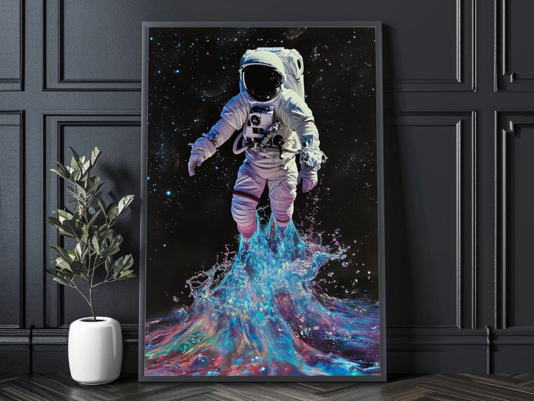 Cosmic Astronaut Art Outer Space Poster Airbrush Painting Galaxy Art ...