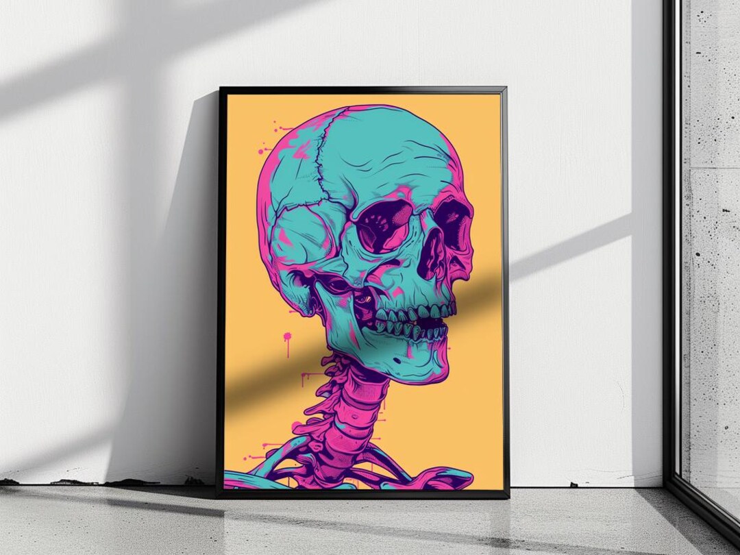 Cyberpunk Skeleton Art Triangular Skull Poster Psychedelic Portrait ...