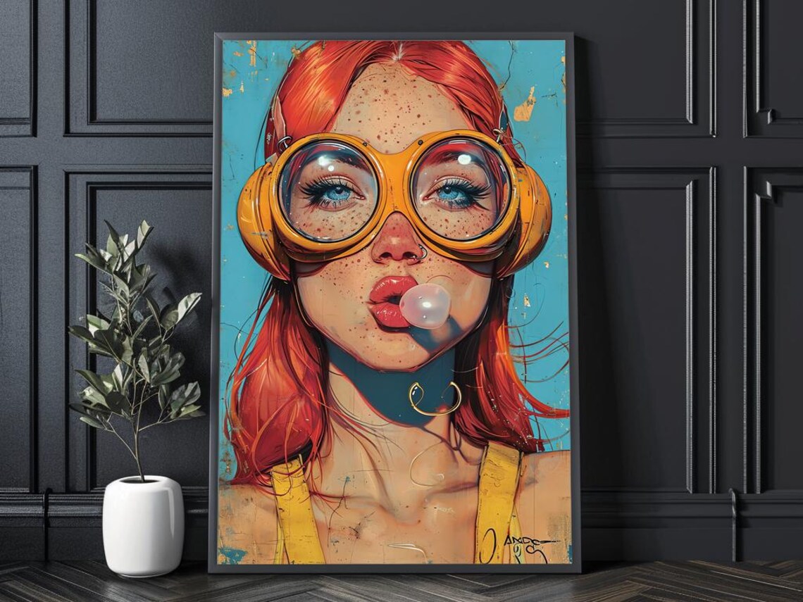 Pop Art Painting Woman Blowing Bubble Hyperrealism Featured on ...