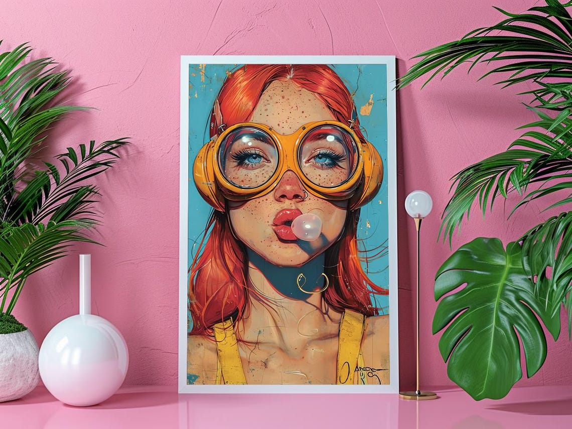 Pop Art Painting Woman Blowing Bubble Hyperrealism Featured on ...