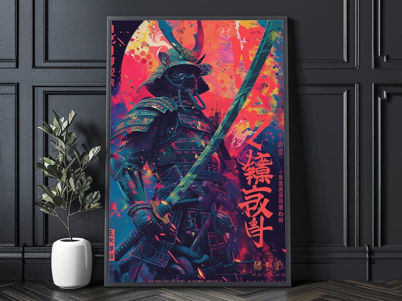 Cyberpunk Samurai Film Poster Neo-fauvism Art Print Neon Color Palette ...