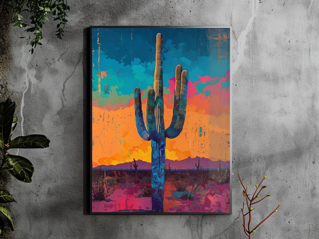 Pop Art Cactus Poster Saguaro Painting American Desert Scene Wild West ...