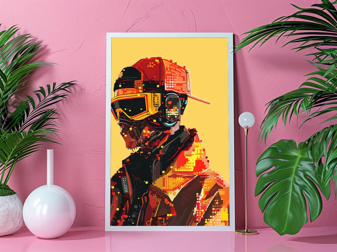 Cyberpunk Man Poster Futuristic Helmet Art Digital Speedart Detailed ...