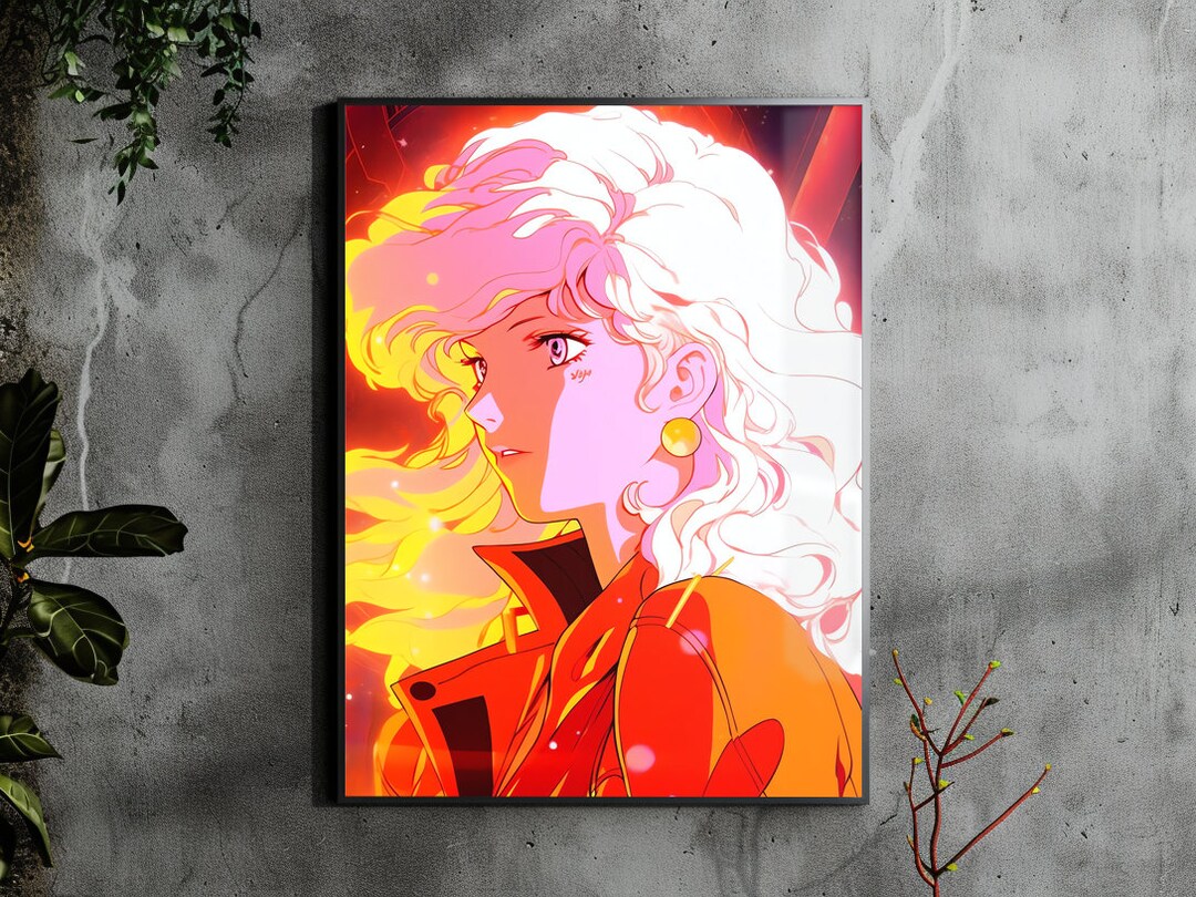 Retro 80s Anime OVA Style Poster Space Art Blonde Woman in Red Jacket ...