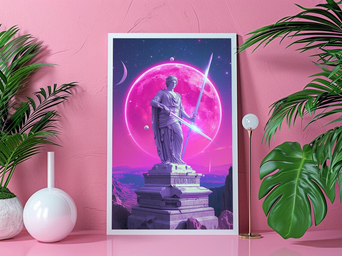 Retrofuturism Sword-wielding Lady Poster Vintage Art Print Cgsociety ...