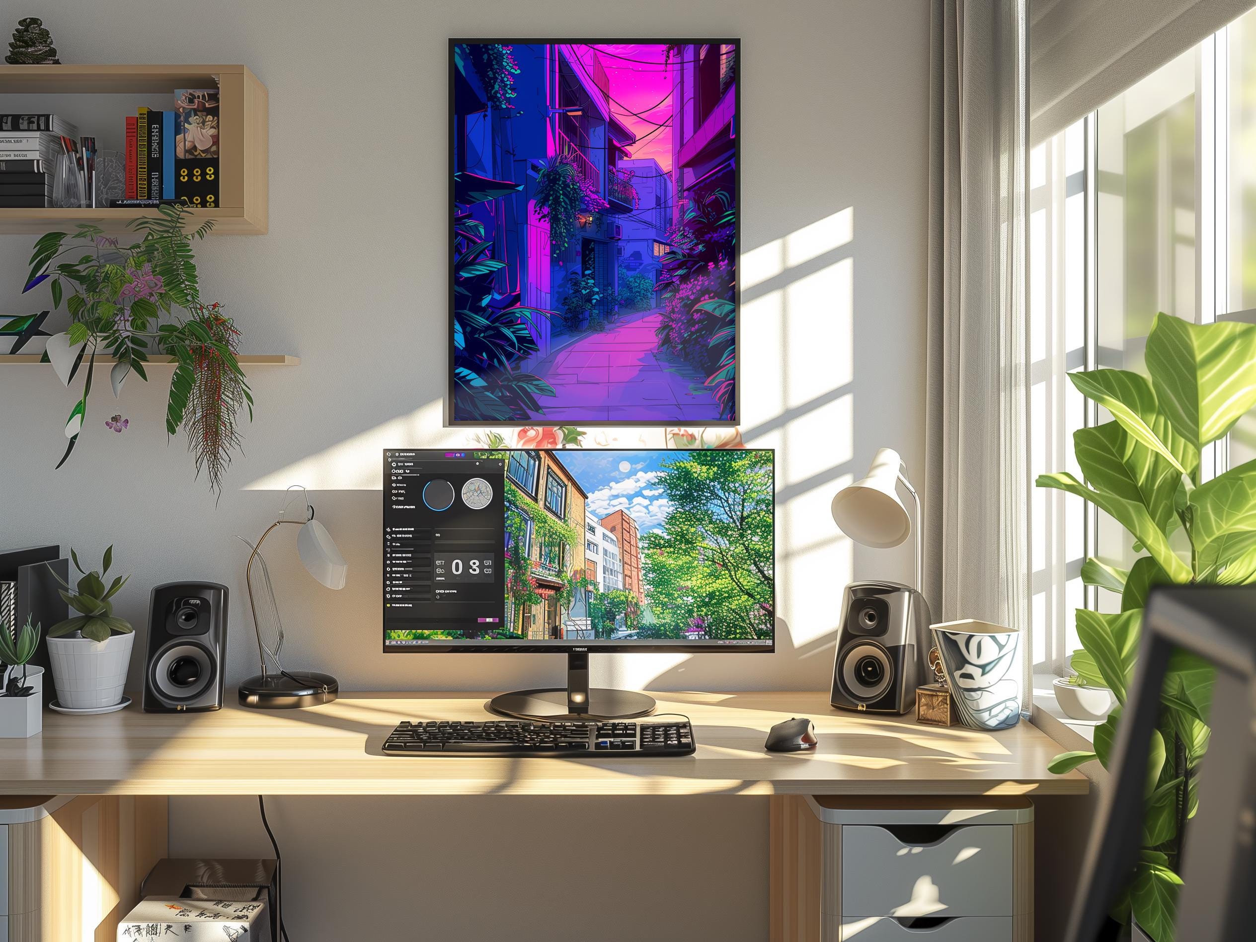 Cyberpunk Synthwave Neon Street Art Poster Synchromism Building ...